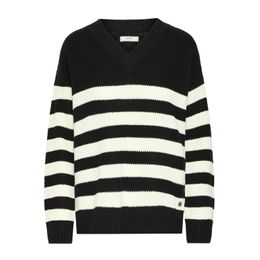 V-Ausschnitt-Pullover oxmo "V-Ausschnitt-Pullover OXKalane", Damen, Gr. S, schwarz (true schwarz), Obermaterial: 70% Baumwolle CO recyc.. 30% Polyester Pol. recyc.., Pullover