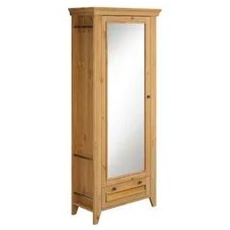 Garderobenschrank OTTO HOME "Skandinavia", beige (natur), B:85cm H:192cm T:38cm, Massivholz, Schr&auml;nke, Garderobenschrank, Massivholz, mit Spiegel und seitlichen H&auml;ngem&ouml;glichkeiten