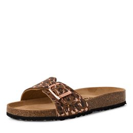 Pantolette Tamaris "CORRA", Damen, Gr. 38, cognac, leo, Lederimitat, Schuhe Pantolette, Sommerschuh, Schlappen mit verstellbarer Schnalle