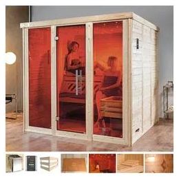 Sauna Weka "Kemi Panorama", beige (naturbelassen), Bio-Kombiofen, externe Steuerung, 7,5 kW, Saunen, 7,5 kW Bio-Ofen mit ext. Steuerung