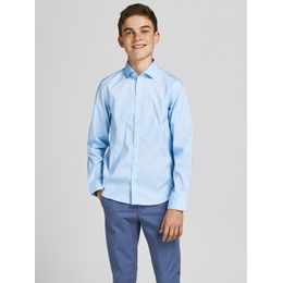 Jack & Jones Langarmhemd JACK & JONES JUNIOR "JPRPARMA cool, elastisch, kombinierbar", Jungen, Gr. 164, N-Gr, blau (cashmere blau), Web, Obermaterial: 98% Baumwolle, 2% Elasthan, unifarben, regular fit normal, 2-Knopf-Manschette, Hemden Festliche Hemden, Baumwollmischung, regular fit