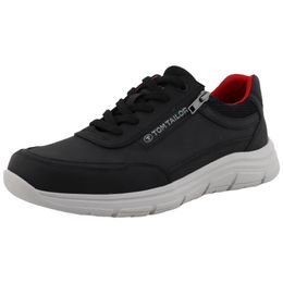 Sneaker Tom Tailor, Herren, Gr. 44, schwarz, Lederimitat, Textil, Schuhe Sneaker, Freizeitschuh, Halbschuh, Schn&uuml;rschuh mit Logoschriftzug