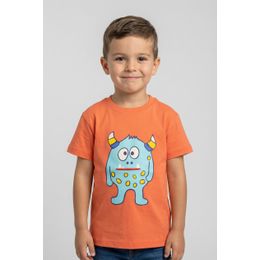 T-Shirt Blue Seven, Jungen, Gr. 104, flamingo, Single Jersey, Obermaterial: 100% Baumwolle, bedruckt, unifarben, Basic normal, Rundhals, Shirts T-Shirt, mit Monster-Effekt, mit eingelassener Tasche, aus Baumwolle