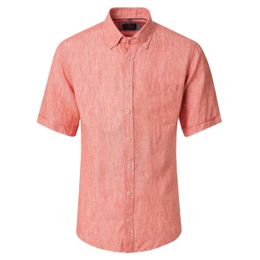 Kurzarmhemd Casamoda "Casamoda Leinenhemd Kurzarm uni", Herren, Gr. M, Normalgr&ouml;&szlig;en, hellorange, 100% Leinen, unifarben, l&auml;ssig geschnitten, Hemden