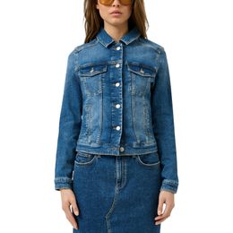 Jackenblazer QS, Damen, Gr. XS (34), blau, Denim/Jeans, Obermaterial: 99% Baumwolle, 1% Elasthan, unifarben, normal h&uuml;ftbedeckend, Rundhals, 1-Knopf-Manschette, Blazer, mit Knopfleiste und Stretch