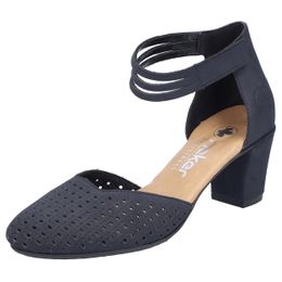 Spangenpumps Rieker, Damen, Gr. 41, blau (dunkelblau), Nubuklederimitat, Schuhe Spangenpumps, Abendschuh, Festtagsschuh, Trichterabsatz, mit Klettverschluss, Topseller