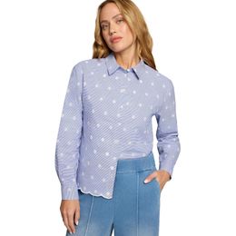Klassische Bluse Zero "Damen mit Streifen und Stickerei", Damen, Gr. 42, blauwei&szlig;, Web, Obermaterial: 90% Polyester, 10% Baumwolle, gestreift, figurbetont h&uuml;ftlang, eng Manschette mit Kn&ouml;pfen, Blusen Bluse
