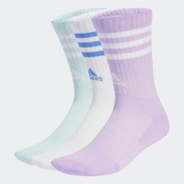Damen Funktionssocken "3-STREIFEN CUSHIONED CREW, 3 PAAR", adidas Performance, Gr. L, wei&szlig;, Obermaterial: 62% Baumwolle, 36% Polyester, 1% Elasthan,