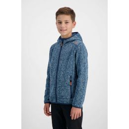 Strickfleecejacke CMP "KID JACKET FIX HOOD", Jungen, Gr. 140, midnight, car, Strick, Obermaterial: 100% Polyester, hoch geschlossener Ausschnitt, eingefasste Kante, Jacken, &Uuml;bergangsjacke f&uuml;r Kinder und Jugendliche