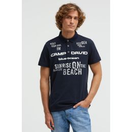 Poloshirt CAMP DAVID, Herren, Gr. S, blau, Piqu&eacute;, Material: 100% Baumwolle, bedruckt, regular fit normal, hoch geschlossener Ausschnitt, eingesetzt B&uuml;ndchen, Shirts, aus Baumwolle