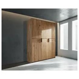 Kleiderschrank Home Affaire "Huven, Kleiderschrank mit viel Stauraum, aus Massivem Eichenholz", braun (eiche), B:156cm H:218cm T:65cm, Massivholz, Schr&auml;nke, Kleiderschrank, Scandi, 218cm Hoch, 1 Kleiderstange & 1 Fach, B&uuml;gelgriff & Soft-Close
