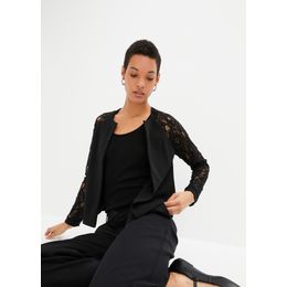 bonprix Damen Jackenblazer "Blazer mit Spitzen&auml;rmeln", schwarz, Gr. 46, Obermaterial: 95% Polyester, 5% Elasthan. Futter: 100% Polyester. Spitze: 65%