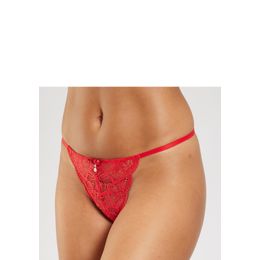 Lascana Damen String "Nikoletta", Gr. 44, rot, Spitze, Obermaterial: 90% Polyamid, 10% Elasthan, Unterhosen, aus floraler Spitze mit Accessoire in