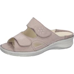Waldl&auml;ufer Pantolette WALDL&Auml;UFER "Merle", Damen, Gr. 6,5, taupe, silberfarben, Nubukleder, Textil, unifarben mit Farbeinsatz, Schuhe Pantolette, Hausschuh, Bequemschuh, Keilpantolette mit Klettverschl&uuml;ssen, M-Weite