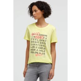 Rundhalsshirt SOCCX, Damen, Gr. M, vivid lemon, Web, Material: 100% Baumwolle, Glitzermuster, bedruckt, regular fit normal, Rundhals, eingesetzt gerader Abschluss, Shirts Rundhalsshirt, mit Gummizug im Saum