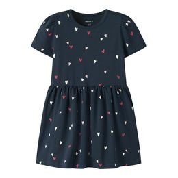 Jerseykleid name it "NMFFILLA SS DRESS BOX PB", M&auml;dchen, Gr. 128, N-Gr, schwarz sapphire, Single Jersey, Obermaterial: 95% Baumwolle, 5% Elasthan, bedruckt, normal, Rundhals, Kleider Jerseykleid