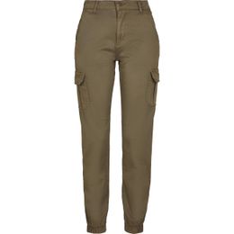 Cargohose Urban Classics "Urban Classics Damen Ladies High Waist Cargo Pants", Damen, Gr. 27, Normalgr&ouml;&szlig;en, olive, 98% Baumwolle, 2% Elasthan, unifarben, normal, Hosen Cargohose