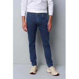 5-Pocket-Jeans MEYER "Jeans", Herren, Gr. 42, L&auml;nge 32, blau (blau, blau), 63% Baumwolle, 34% Polyester, 3% Elasthan, unifarben, slim fit lang, Jeans 5-Pocket-Jeans, M5 Slim aus Bio-Baumwolle