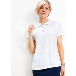 bonprix Damen Poloshirtwei&szlig;, Gr. 44, unifarben, Piqu&eacute;, Obermaterial: 100% Baumwolle, Shirts, figurumspielende Passform, Kurzarm-Design, Polokragen