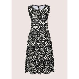 Madeleine Mode Midikleid MADELEINE "Midikleid Sommerkleid mit Unikat-Print", Damen, Gr. 36, N-Gr, schwarz (schwarz, wei&szlig;), Obermaterial: 60% Polyester PES. 32% Viskose CV. 8% Elasthan EL., Modern, A-Linie, Kleider Midikleid, Taillieungsnaht