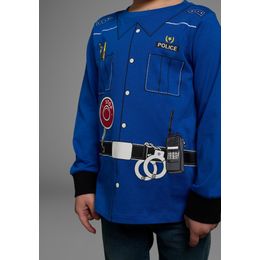 Kidsworld Jungen Langarmshirt "POLIZEI", blau, Gr. 116, bedruckt, Single Jersey, Obermaterial: 100% Baumwolle, Shirts, Langarm, Basic-Passform,