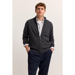 Bugatti Herren Strickjacke "Regular Fit"280, dunkelgrau, Gr. L, unifarben, Strick, 100% Baumwolle, Strickjacken, aus Baumwolle mit Stehkragen