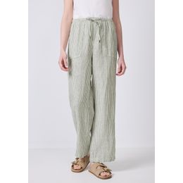 Damen Stoffhose, gr&uuml;n, Gr. 40, STREET ONE STUDIO, gestreift, Stoff, 100% Leinen, Hosen, High Waist