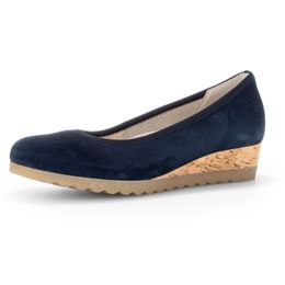 Keilpumps Gabor "GENUA", Damen, Gr. 40, blau (nachtblau), Ziegenveloursleder, Schuhe, Businessschuh, Heels mit Absatz in Kork-Optik