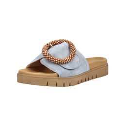 Pantolette Gabor "Gabor Pantoletten Leder", Damen, Gr. 40, blau (sky), Leder, Schuhe Pantolette
