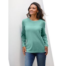 Rundhalspullover Classic Basics "Ajour-Pullover", Damen, Gr. 38, gr&uuml;n (salbei), 100% Polyacryl, unifarben, Pullover Rundhalspullover