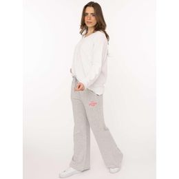 Sweathose Zwillingsherz "Feel Good Club", Damen, Gr. S/M, N-Gr, light gray melange, Sweatware, Obermaterial: 60% Baumwolle, 40% Polyester, bestickt, unifarben, lang, Hosen Sweathose, unifarben, kleine Stickerei