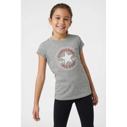 T-Shirt Converse "CNVG TIMELS CHUCK PATCH TEE", M&auml;dchen, Gr. 122 (S), dk grau heather, Stoff, Obermaterial: 60% Baumwolle, 40% Polyester, normal, Rundhals, eingesetzt abgesteppt, Shirts T-Shirt, f&uuml;r Kinder, sportlicher Stil, Rundhalsausschnitt