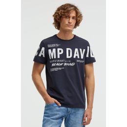 Rundhalsshirt CAMP DAVID, Damen, Gr. 4XL, blau, Single Jersey, Material: 95% Baumwolle, 5% Elasthan, bedruckt, regular fit normal, Rundhals, eingesetzt gerader Abschluss, Shirts Rundhalsshirt, mit Baumwolle