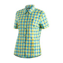 Funktionsbluse Maier Sports "Philina", Damen, Gr. 38, gelb (pastellgelb), 85% Polyester, 15% Viskose, Blusen, Damen Bluse, leichte Kurzarmbluse, Blusen-Shirt, Karobluse, Reg Fit