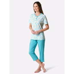 Comtessa Damen Capri-Pyjama, Gr. 40wei&szlig;, t&uuml;rkis, bedruckt, 100% Baumwolle, Homewear-Sets