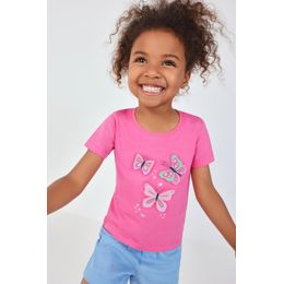 T-Shirt Blue Seven, M&auml;dchen, Gr. 104, pink, Single Jersey, Obermaterial: 100% Baumwolle, bedruckt, unifarben, Basic normal, Rundhals, Shirts T-Shirt