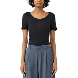Kurzarmshirt QS, Damen, Gr. M (38), schwarz, Jersey, Obermaterial: 94% Polyamid, 6% Elasthan, unifarben, k&ouml;rpernah h&uuml;ftbedeckend, tiefer Rundhals, Shirts, mit tiefem Rundhals