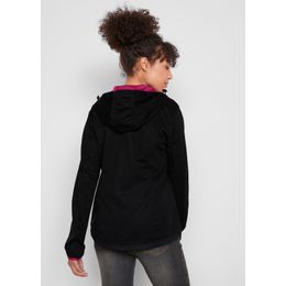 bonprix Damen Softshelljacke, schwarz, Gr. 50, kontrastfarbene Details, unifarben, Softshell, Obermaterial: 100% Polyester, Jacken, leichtes