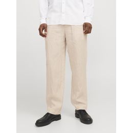 Jack & Jones Chinohose JACK & JONES "JPSTKARL LAWRENCE LINEN CHINO SN", Herren, Gr. XL, N-Gr, beige (silber lining), Web, Obermaterial: 100% Leinen, unifarben, relaxed fit lang, Hosen Chinohose, Leinen, locker geschnitten
