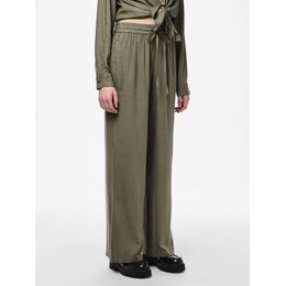 Schlupfhose Pieces "PCPIA HW WIDE PANTS WVN NOOS", Damen, Gr. L, N-Gr, gr&uuml;n (deep lichen gr&uuml;n), Web, Obermaterial: 70% Viskose, 30% Leinen, unifarben, normal, Hosen Schlupfhose, Sommerhose, mit Leinen