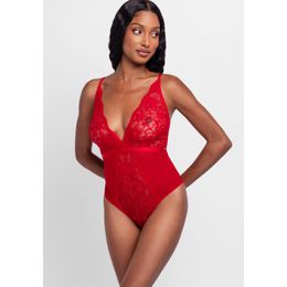 Dorina Damen Body "Jemma", rot, Gr. S, unifarben, Spitze, Obermaterial: 88% Polyamid, 12% Elasthan, Bodys, mit Spitze und Mesh, tiefer V-Ausschnitt