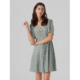 V&eacute;ro Moda Minikleid VERO MODA "VMALBA SS SHORT DRESS WVN NOOS", Damen, Gr. S, N-Gr, gr&uuml;n (laurel wreath aop:joey), Web, Obermaterial: 100% Viskose, gemustert, slim fit kurz, V-Ausschnitt, Kleider Minikleid, Viskose, slim fit