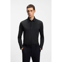 BOSS Herren Businesshemd "HANK"schwarz001, Gr. 43, unifarben, Web, Obermaterial: 75% Baumwolle, 25% Polyester, Hemden, Kentkragen, Slim Fit,