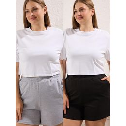 Trendyol Curve Shorts Damen Gr&ouml;&szlig;e 48 graumeliert / schwarz