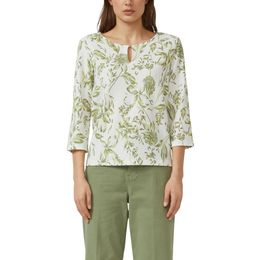 3/4-Arm-Shirt s.Oliver, Damen, Gr. 36, wei&szlig; gr&uuml;n, Web, Obermaterial: 99% Polyester, 1% Elasthan, bedruckt, gemustert, l&auml;ssig geschnitten h&uuml;ftbedeckend, Rundhals, Shirts 3/4-Arm-Shirt, mit floralem Allover-Print - Sommershirt Rundhals
