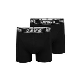 CAMP DAVID Herren Boxershorts, Gr. S, schwarz, Webqualit&auml;t, Obermaterial: 95% Baumwolle, 5% Elasthan, unifarben, Unterhosen, im 2er- Pack mit Logobund