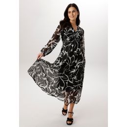 Damen Chiffonkleid, schwarz-wei&szlig;, Gr. 44, Aniston SELECTED, bedruckt, gebl&uuml;mt, gemustert, Chiffon, Obermaterial: 100% Polyester. Futter: 100%
