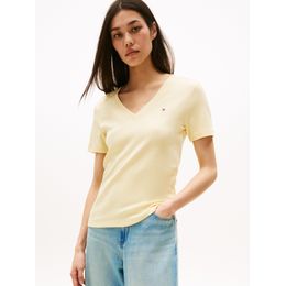 T-Shirt Tommy Hilfiger "CODY V-NECK SHORT SLEEVE", Damen, Gr. XL (42), frozen custard, Jersey, Obermaterial: 100% Baumwolle, unifarben, slim fit h&uuml;ftlang, tiefer V-Ausschnitt, abgesteppte Kante, Shirts T-Shirt, mit V-Ausschnitt, Baumwolle, Slim Fit