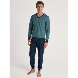 Calida Damen Schlafanzug "Relax Imprint", Gr. XL, gr&uuml;n, Single Jersey, Obermaterial: 100% Baumwolle, Homewear-Sets, Gemustertes Oberteil mit