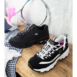 Skechers Damen Sneaker "D ́Lites - Biggest Fan", Gr. 39, schwarz-wei&szlig;, Leder, Synthetik, Textil, Schuhe, Freizeitschuh, Halbschuh, Schn&uuml;rschuh im